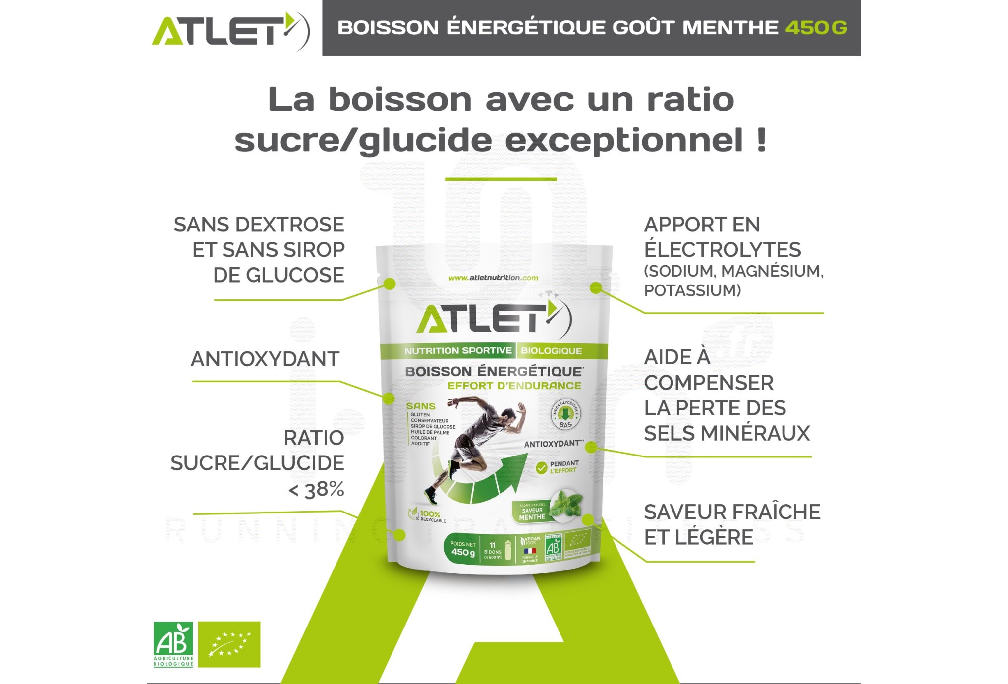 Atlet Boisson Énergétique Bio - Menthe | Sportnahrung Getränke Atlet